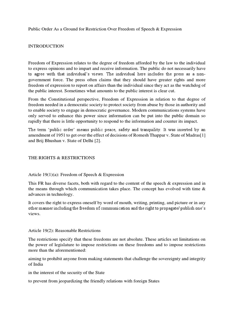 Public Order and Speech Restrictions | PDF | First Amendment To The ...