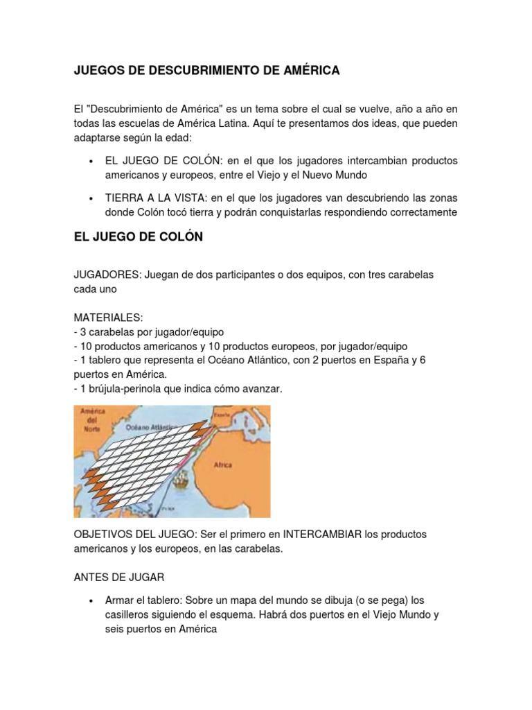 Juegos de Descubrimiento de América | Descargar gratis PDF ...