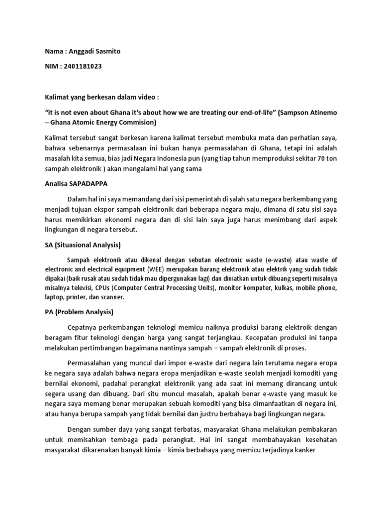 Analisa SAPADAPPA - e Waste | PDF