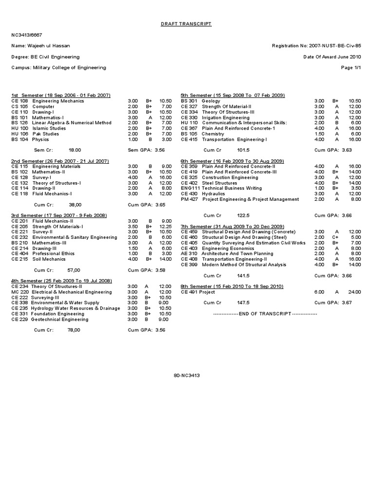 Transcript A4 Size | PDF | Engineering | Civil Engineering