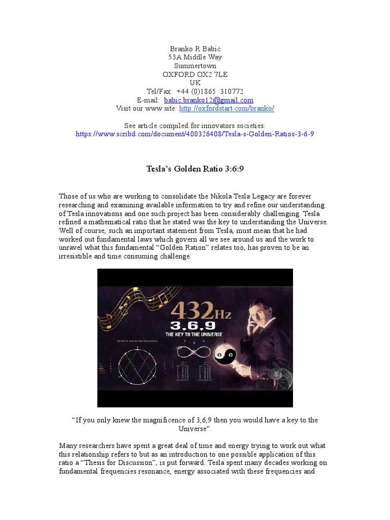 Tesla's Golden Ratios 3-6-9 | PDF