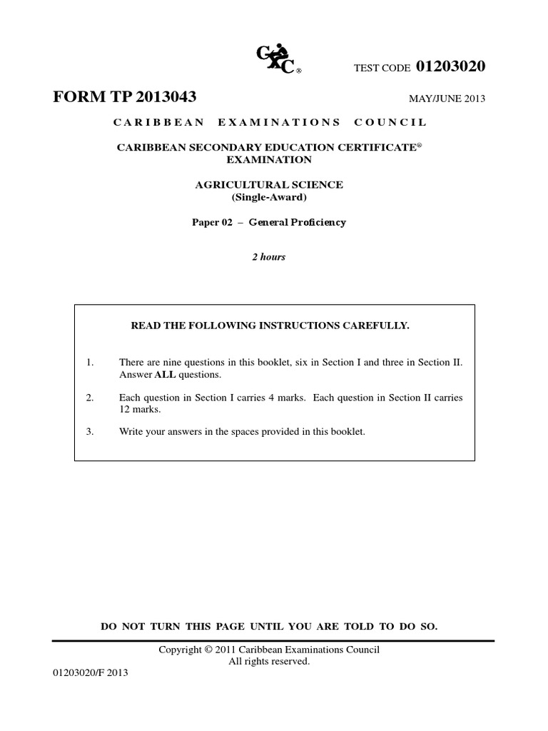 CSEC Agri Science SA June 2013 P2 | PDF | Depreciation | Soil