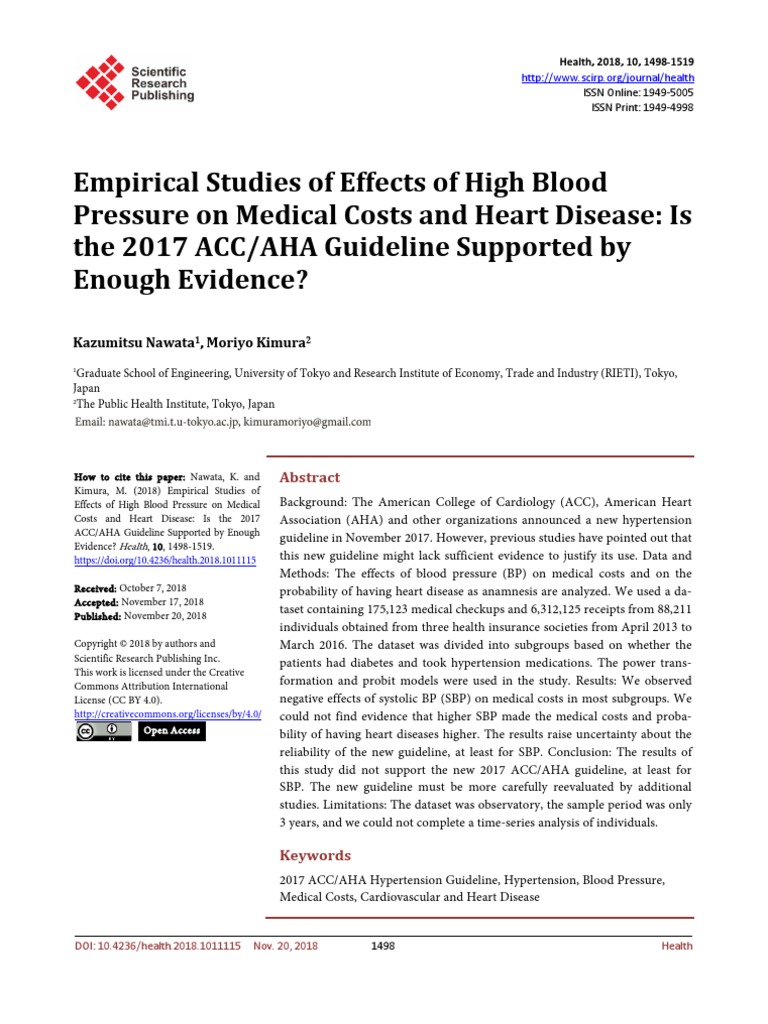 Empirical Studies of Effects of High Blood Pressure On Medical Costs ...