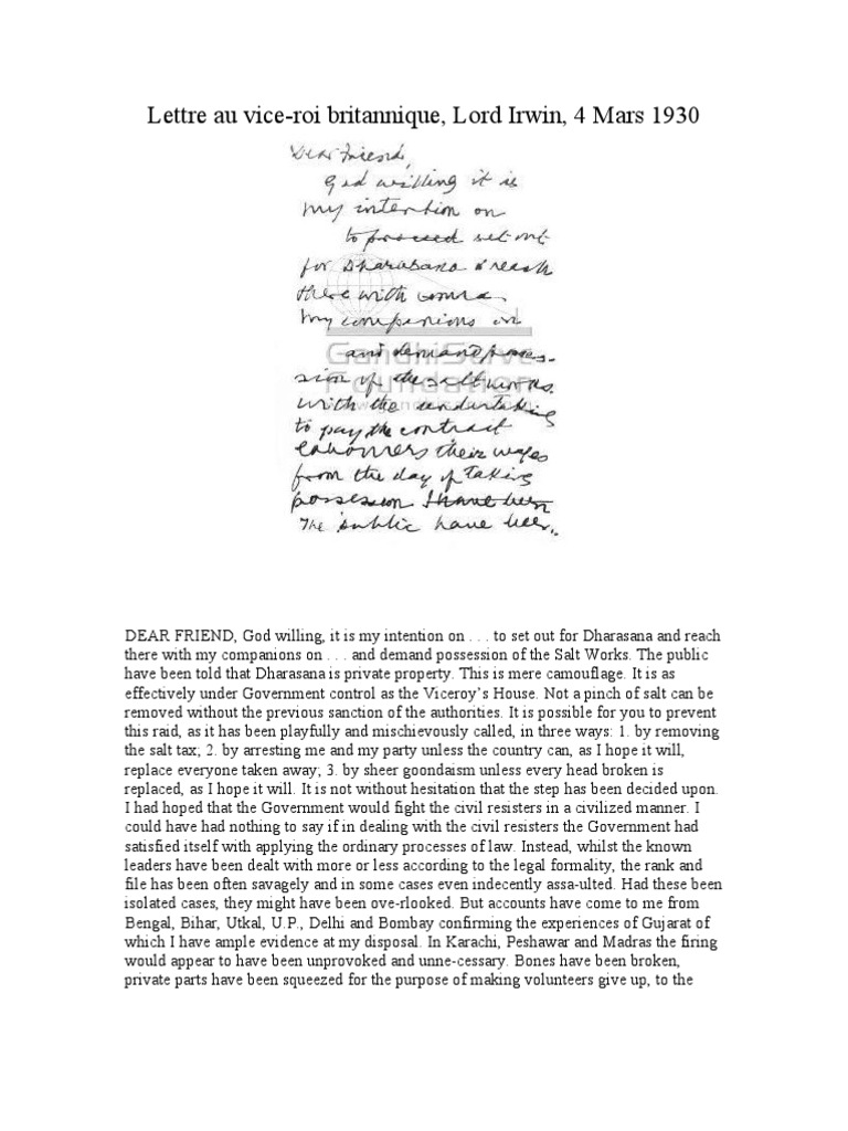 Lord Irwin Letter Calls for Nonviolent Salt March | PDF | Nonviolence ...