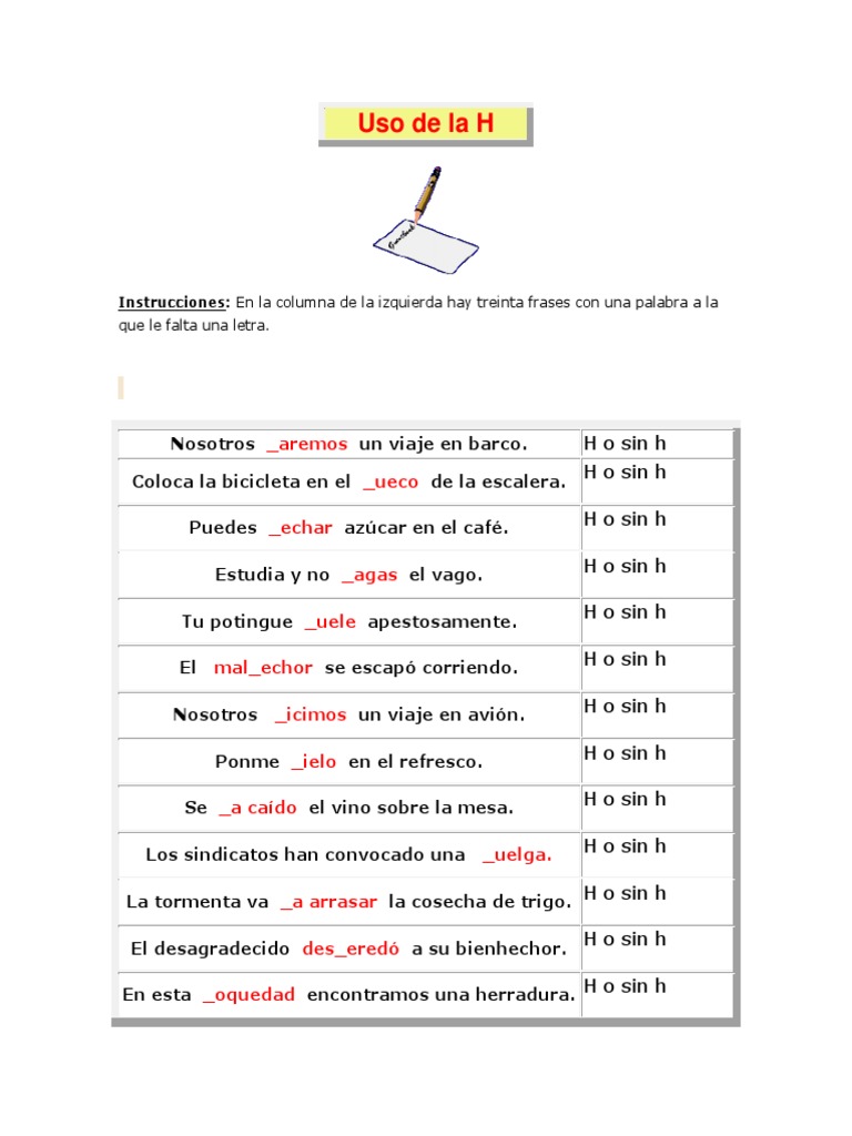 Uso de La H FRASES | PDF
