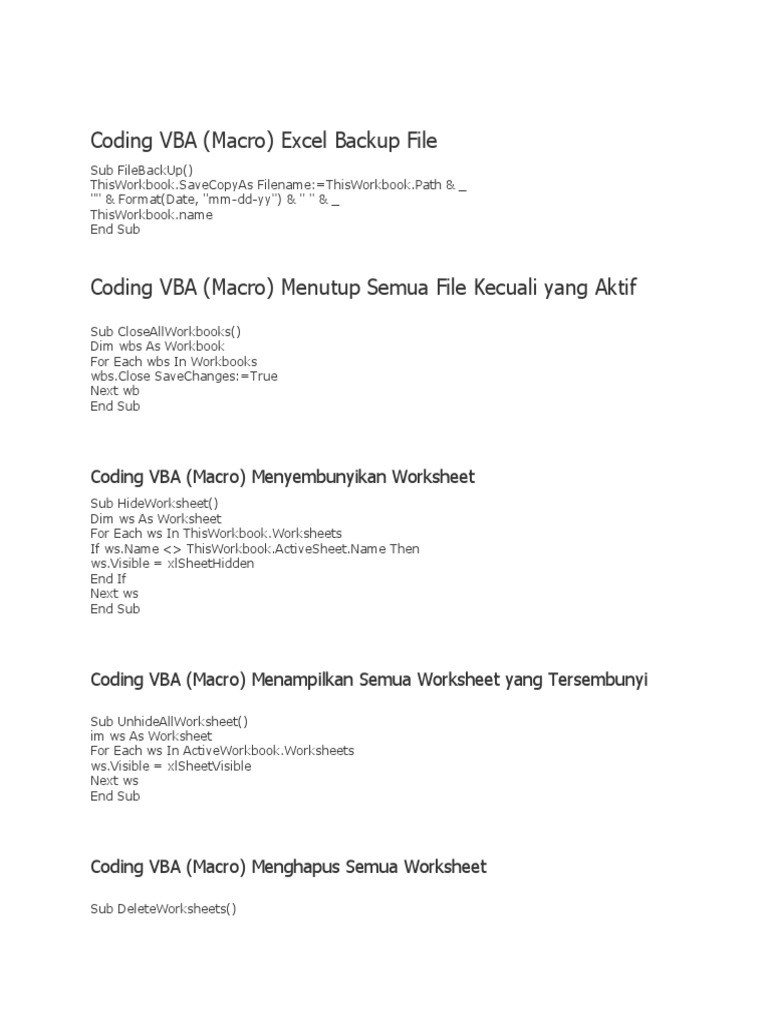 Coding Vba Pdf Visual Basic For Applications Microsoft Excel