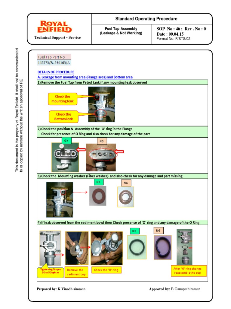 46 SOP - Fuel Tap Servicing | PDF | Mechanical Engineering | Energy And ...