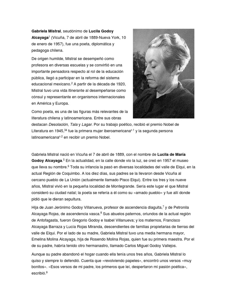 Biografia Corta Gabriela Mistral | PDF