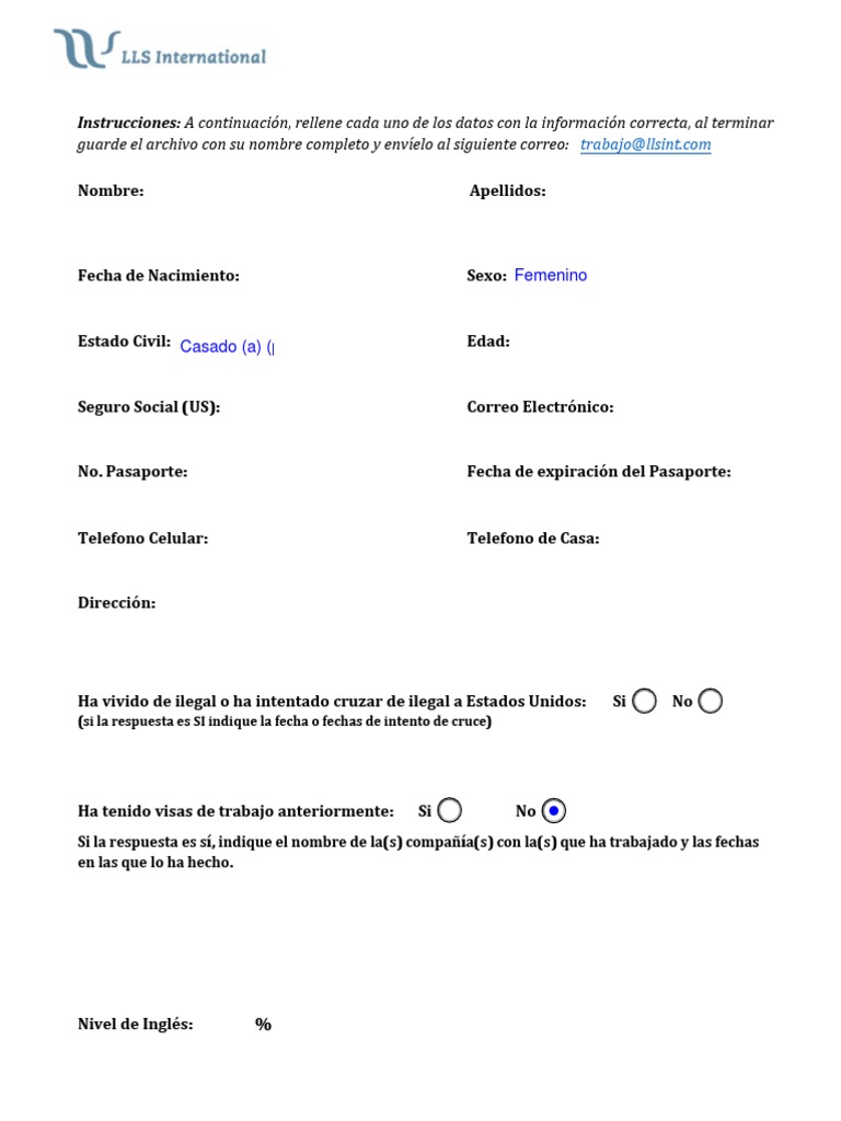Formulario de Solicitud de Empleo LLS | PDF | Política