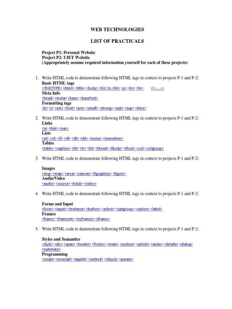 Web Technologies - List of Practicals - 2019 | PDF | Html Element ...
