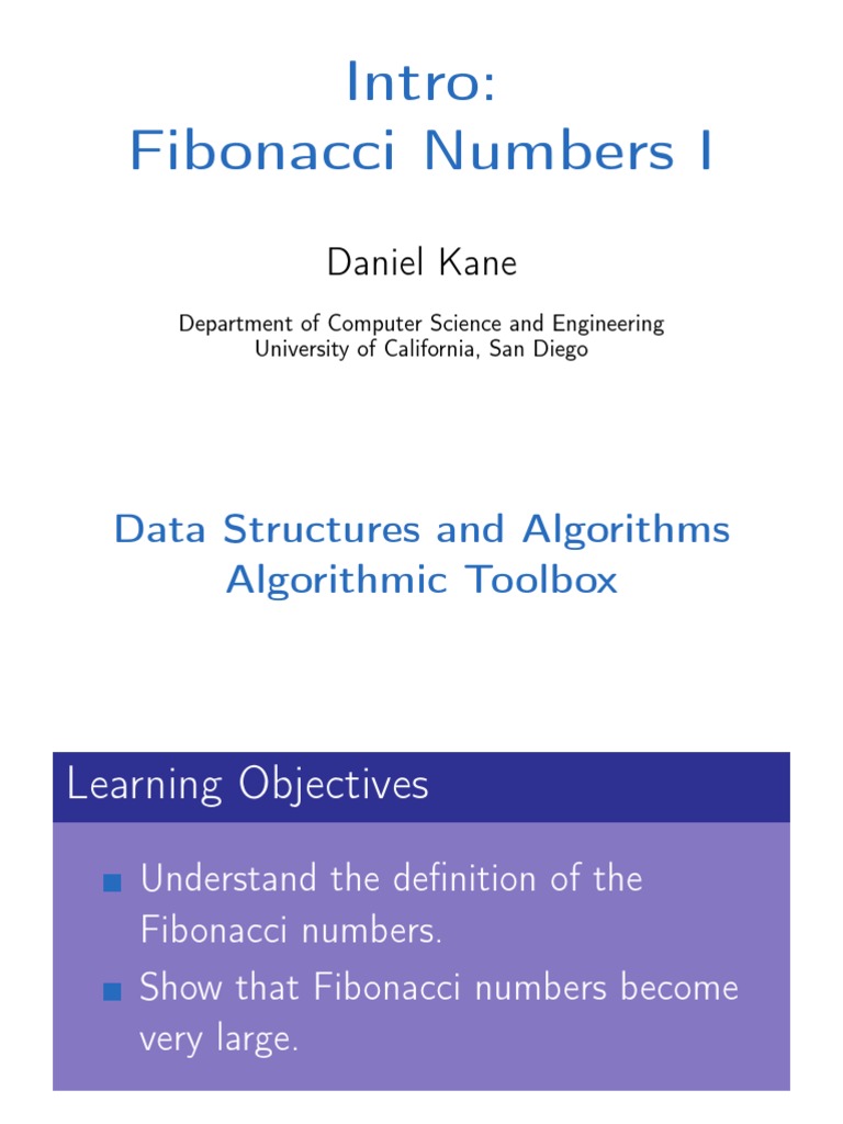 Intro: Fibonacci Numbers I: Daniel Kane | PDF