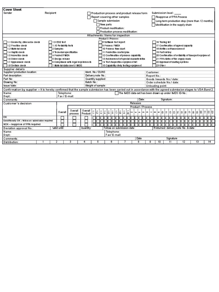 VDA PPF Report Form | PDF | Software Testing | Specification (Technical ...
