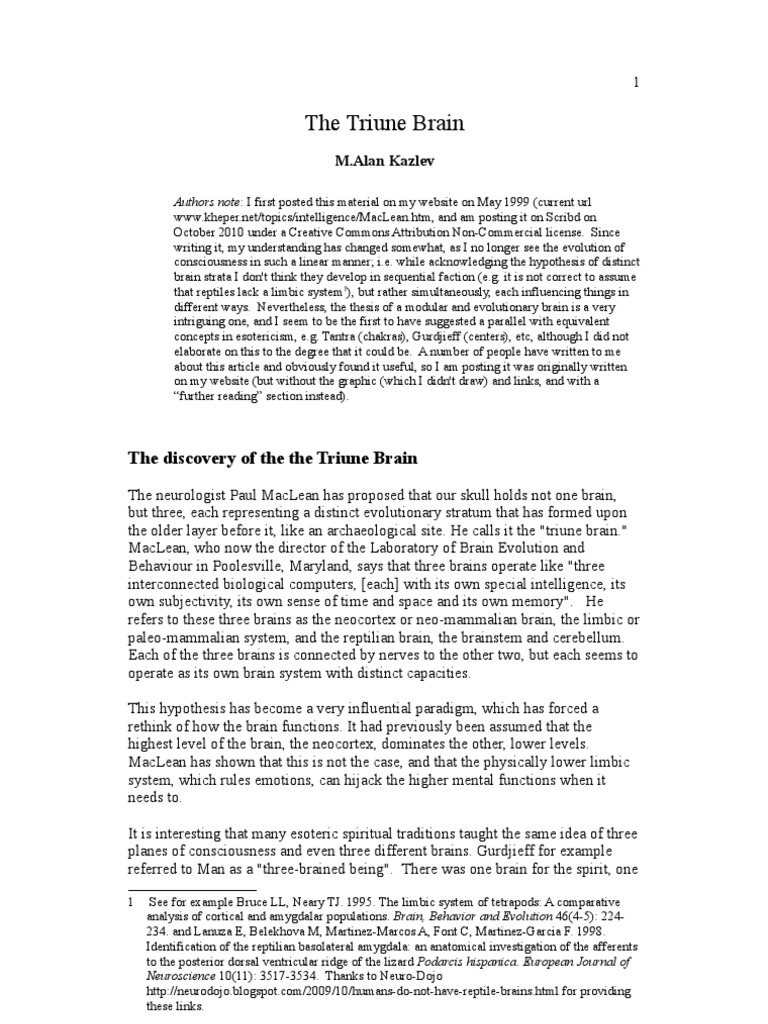 Triune Brain | PDF | Limbic System | Neocortex