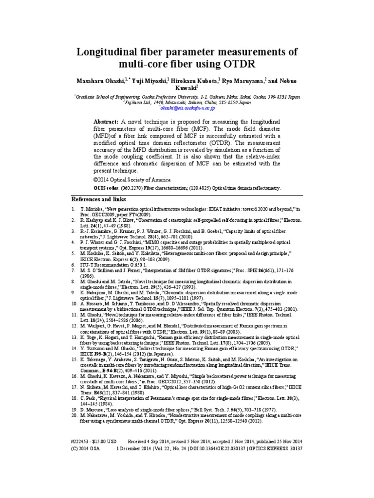 Longitudinal Fiber Parameter Measurements of Multi-Core Fiber Using ...