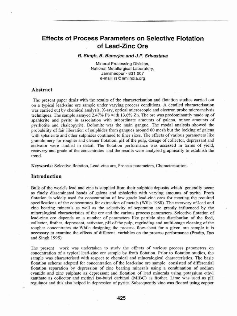 Lead and Zinc Flotation Reagent | PDF | Metals | Chemistry