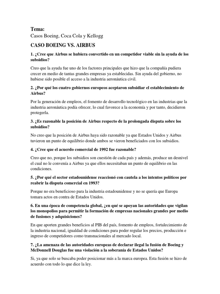 Caso Boeing VS Airbus, Caso Coca Cola y Caso Kellog Brown y Root en Nigeria | PDF | Aerobús | Boeing