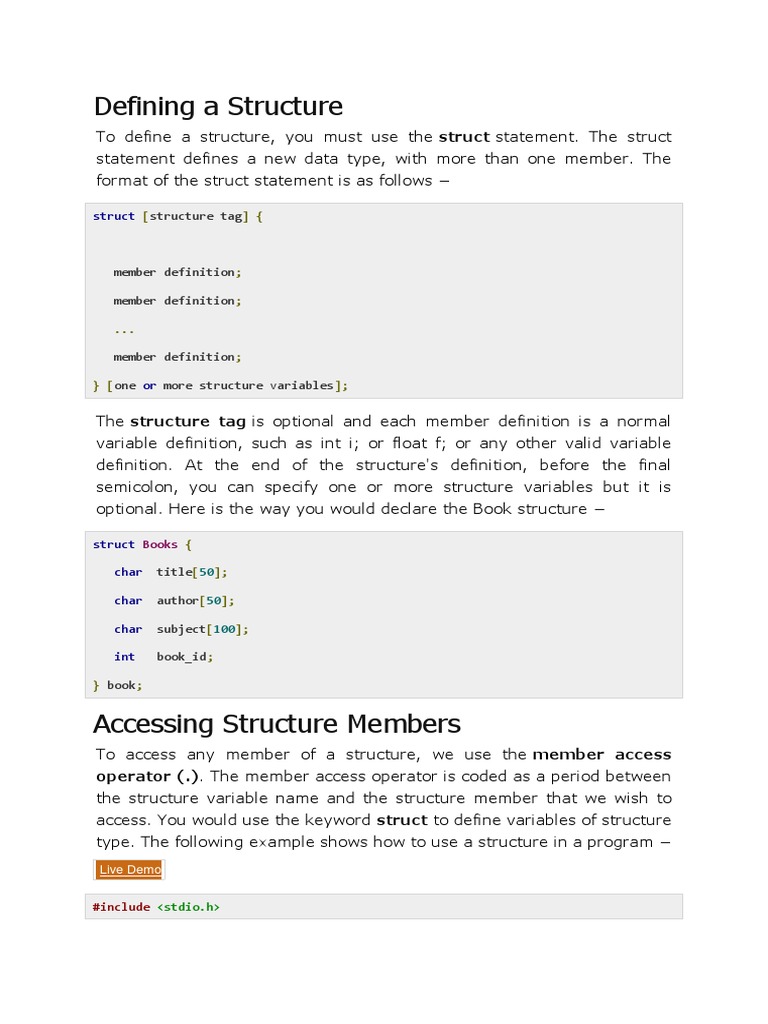 Defining A Structure | PDF | Data Type | Integer (Computer Science)