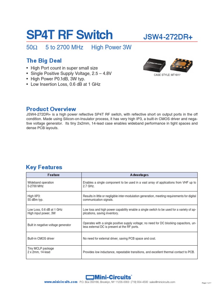SP4T RF Switch: JSW4-272DR+ | PDF | Power Supply | Printed Circuit Board