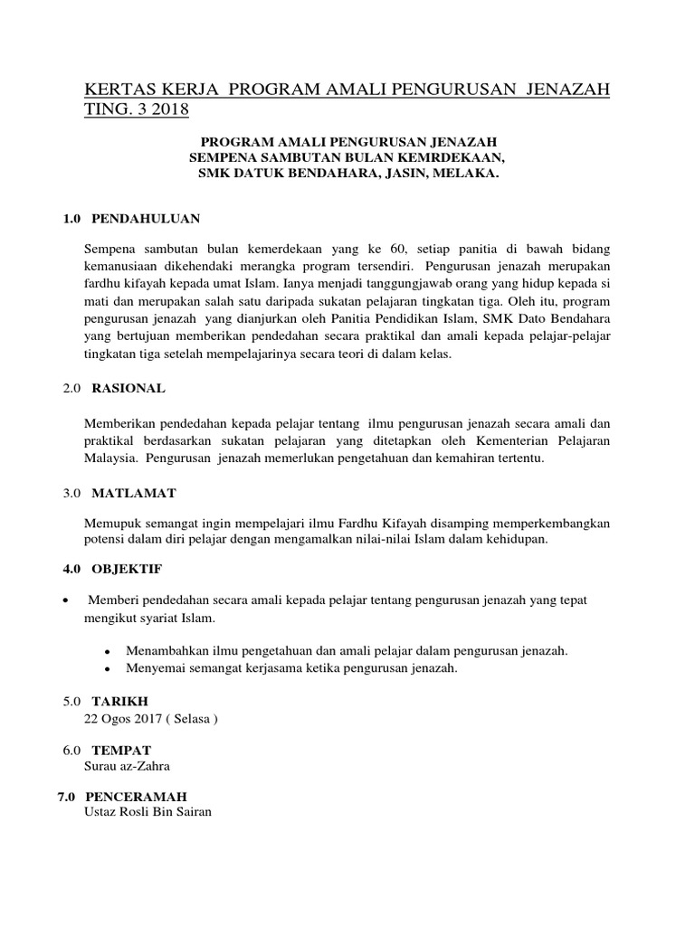 Kertas Kerja Program Amali Pengurusan Jenazah Ting | PDF