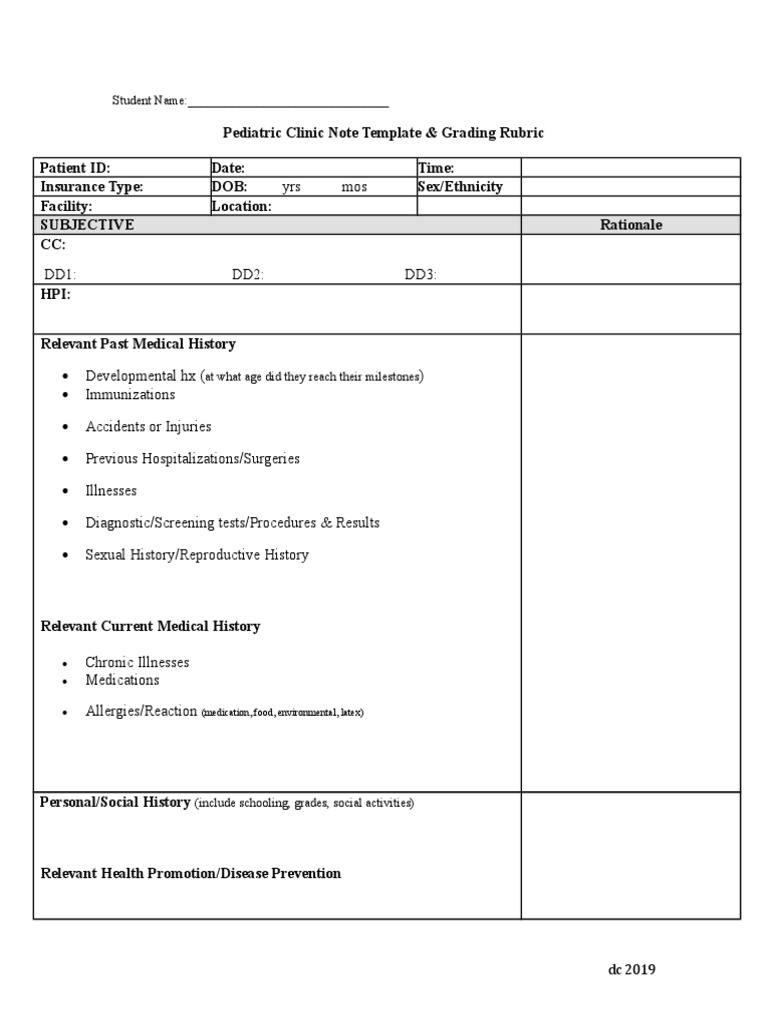 Pediatric Clinic Note Template | PDF | Medical Diagnosis | Health Care