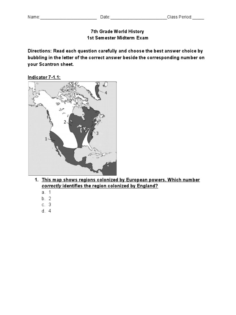 7th Grade World History Midterm Exam | PDF | Age Of Enlightenment ...