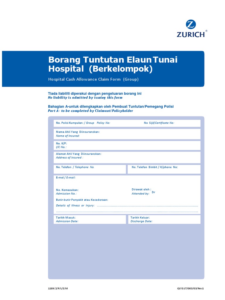 Hospital Cash Allowance Claim Form | PDF