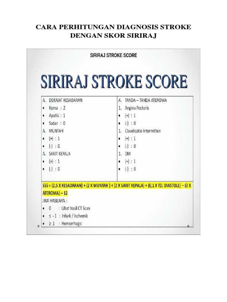 Cara Perhitungan Diagnosis Stroke Dengan Skor Siriraj | PDF