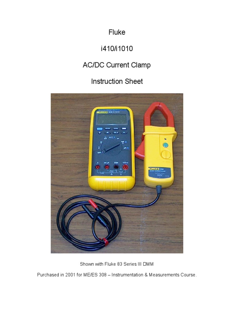 Fluke I410/i1010 AC/DC Current Clamp Instruction Sheet | PDF