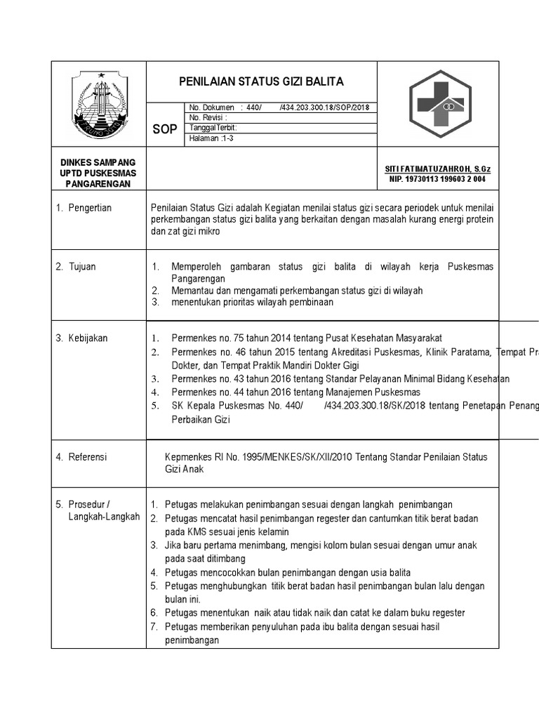 Sop Penilaian Status Gizi Balita | PDF