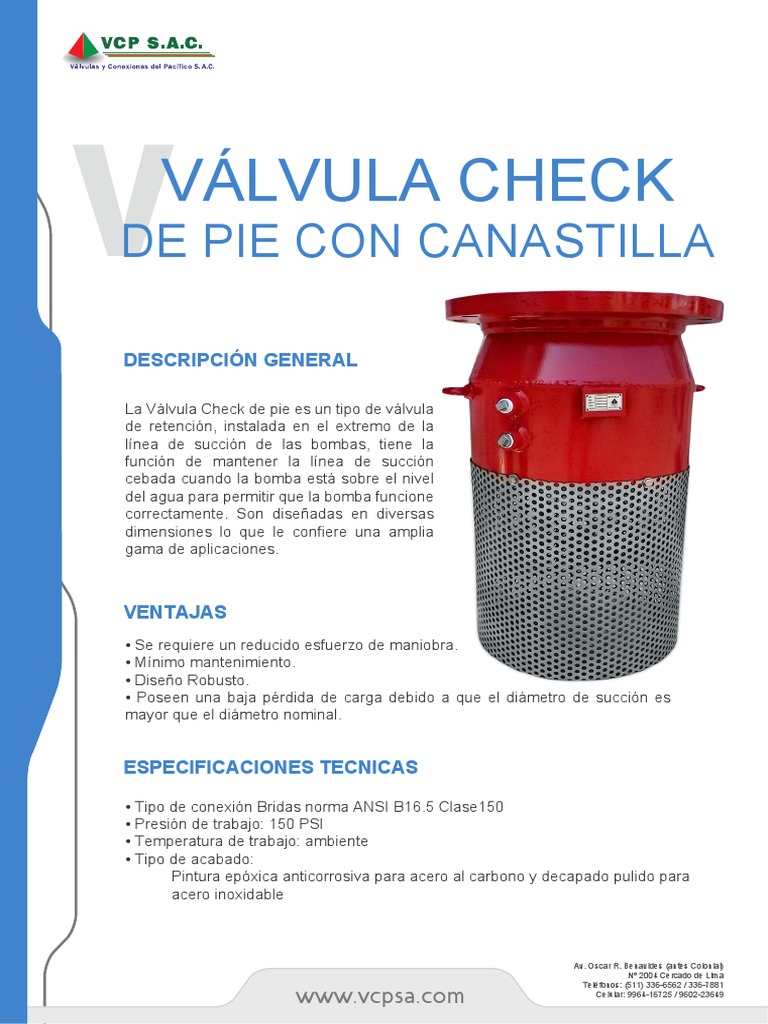 Valvula Check de Pie Con Canastilla | PDF | Acero | Naturaleza
