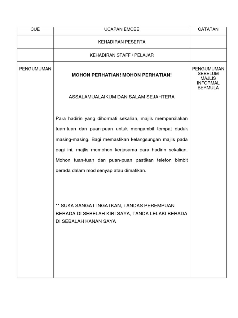 Skrip Emcee Majlis Formal dan Informal | PDF