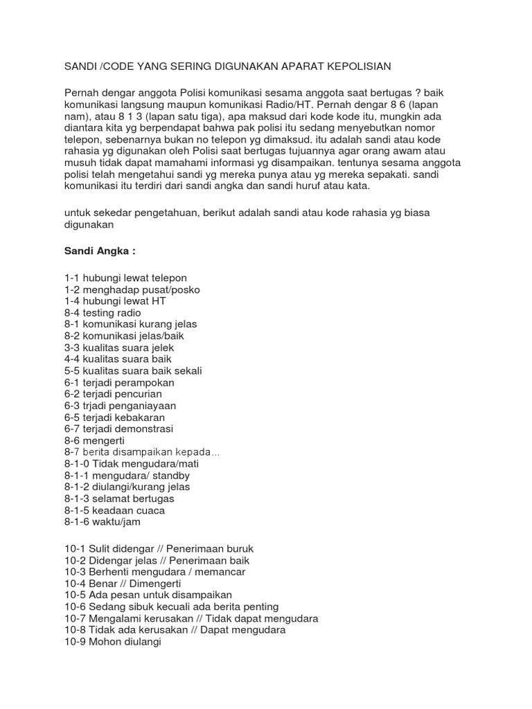 Kode Komunikasi Polisi | PDF
