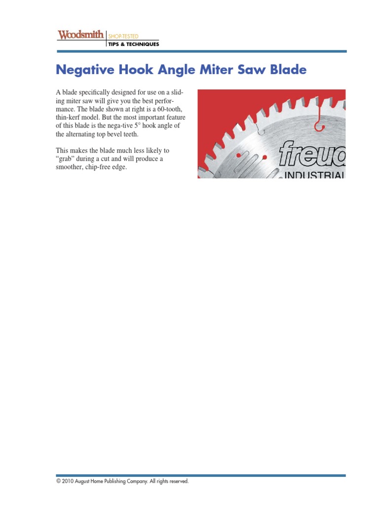 Negative Hook Angle Miter Saw Blade | PDF