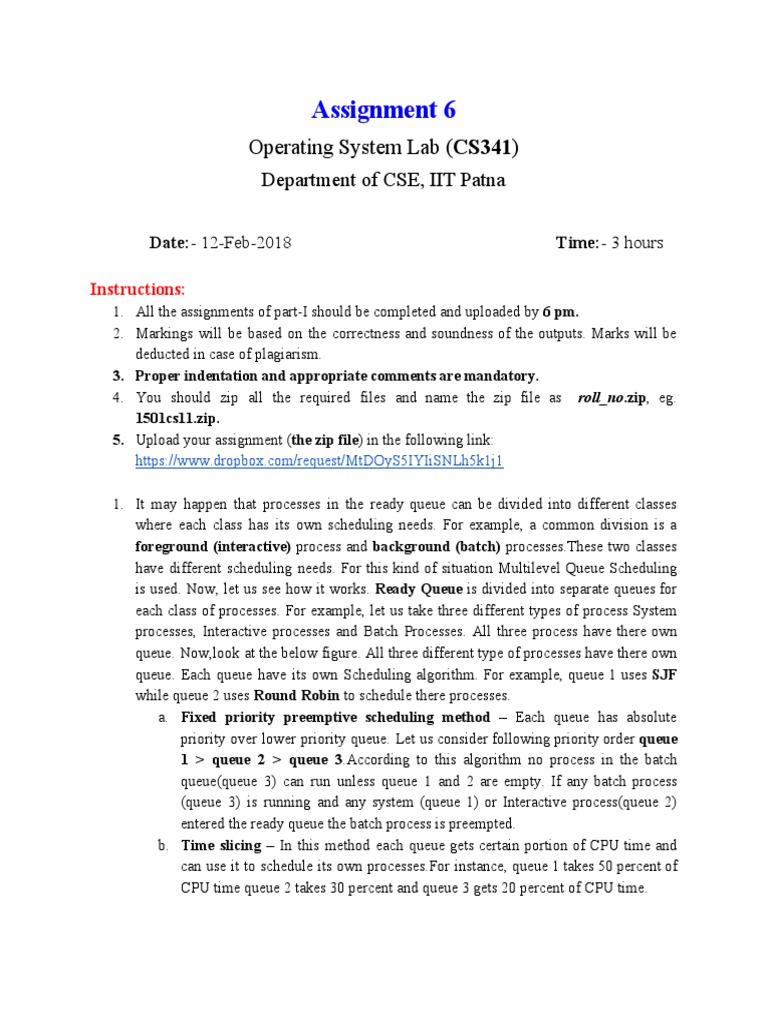 Assignment 6: Operating System Lab ( CS341 ) | PDF | Scheduling (Computing) | Areas Of Computer ...