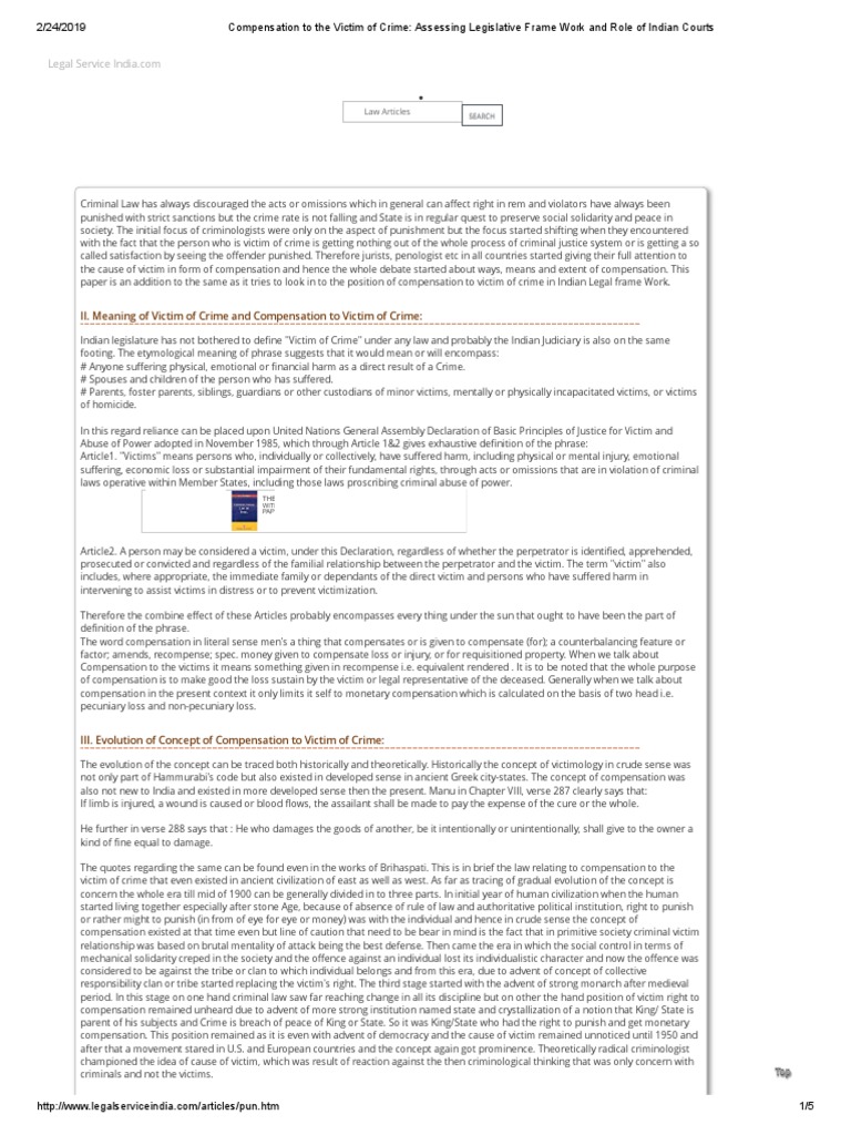 Compensation To The Victim of Crime - Assessing Legislative Frame Work ...