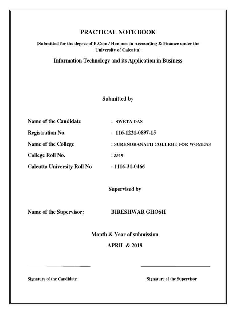 Practical Note Book: University of Calcutta) | PDF