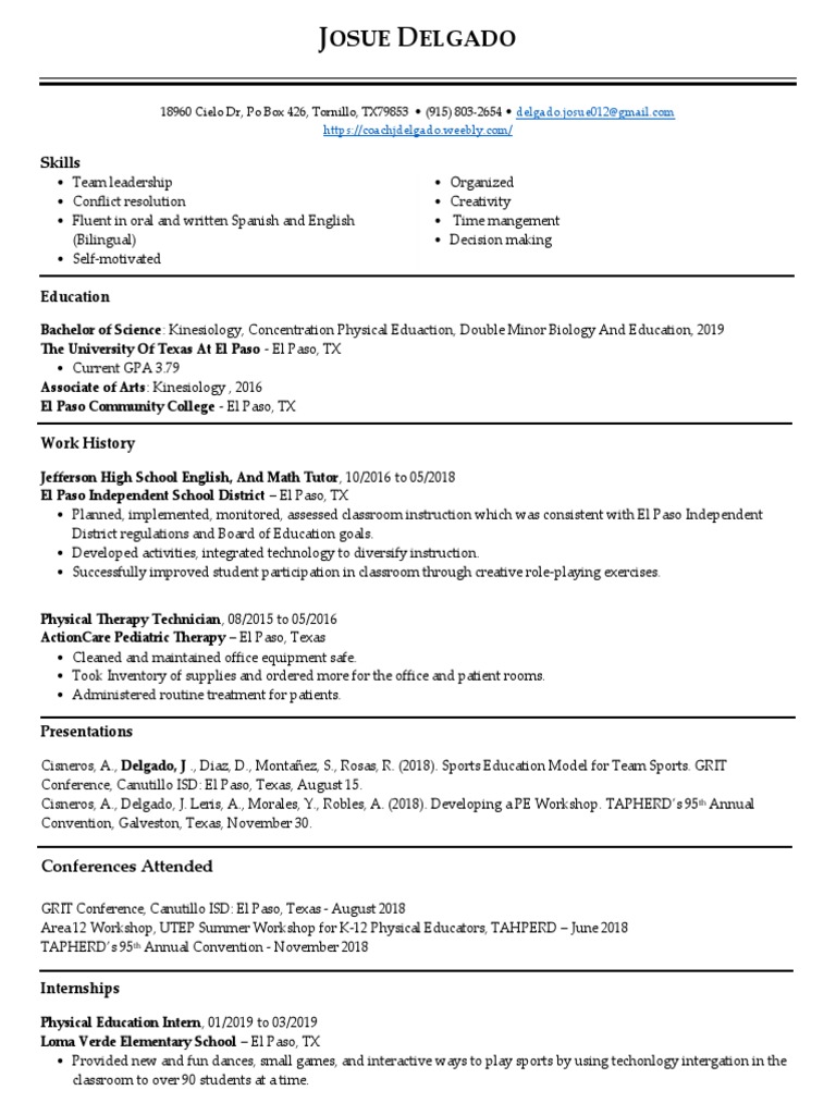 Bilingual Kinesiology Expert Resume | PDF