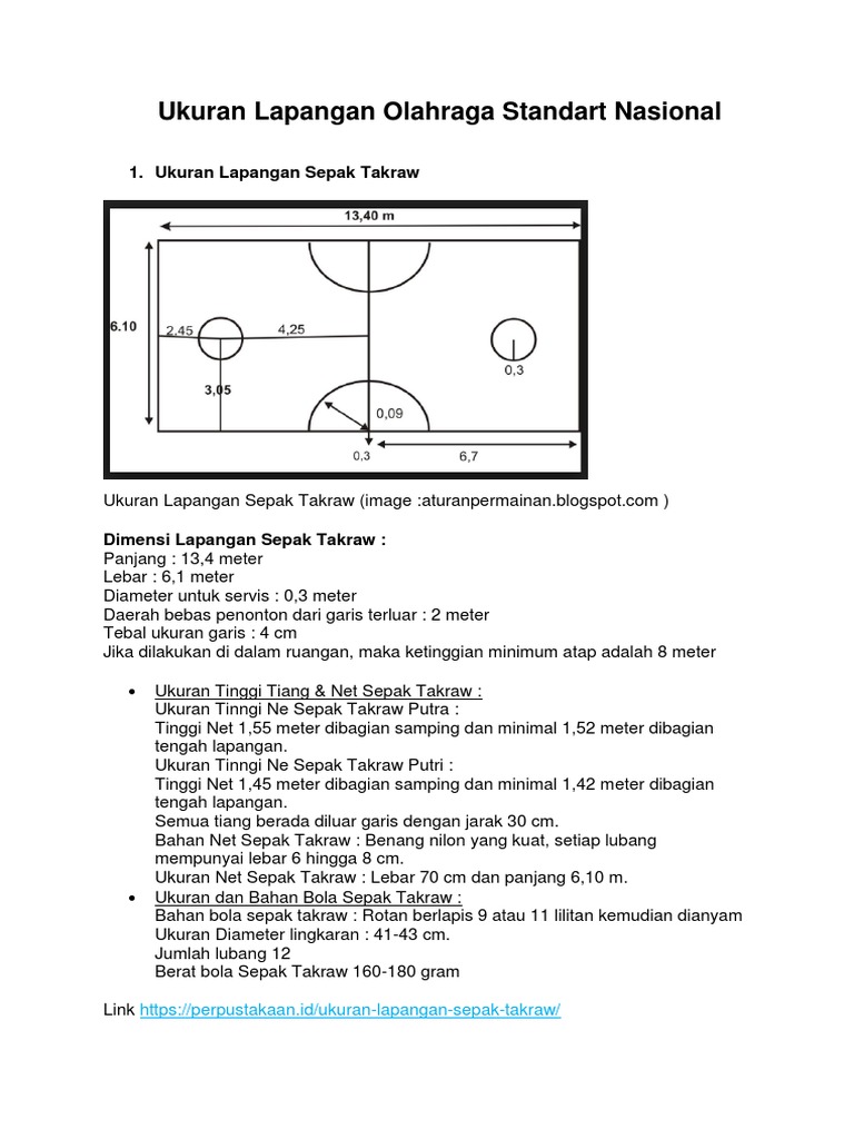 Ukuran Lapangan Sepak Takraw Standar | PDF | Griya & Taman | Teknologi ...
