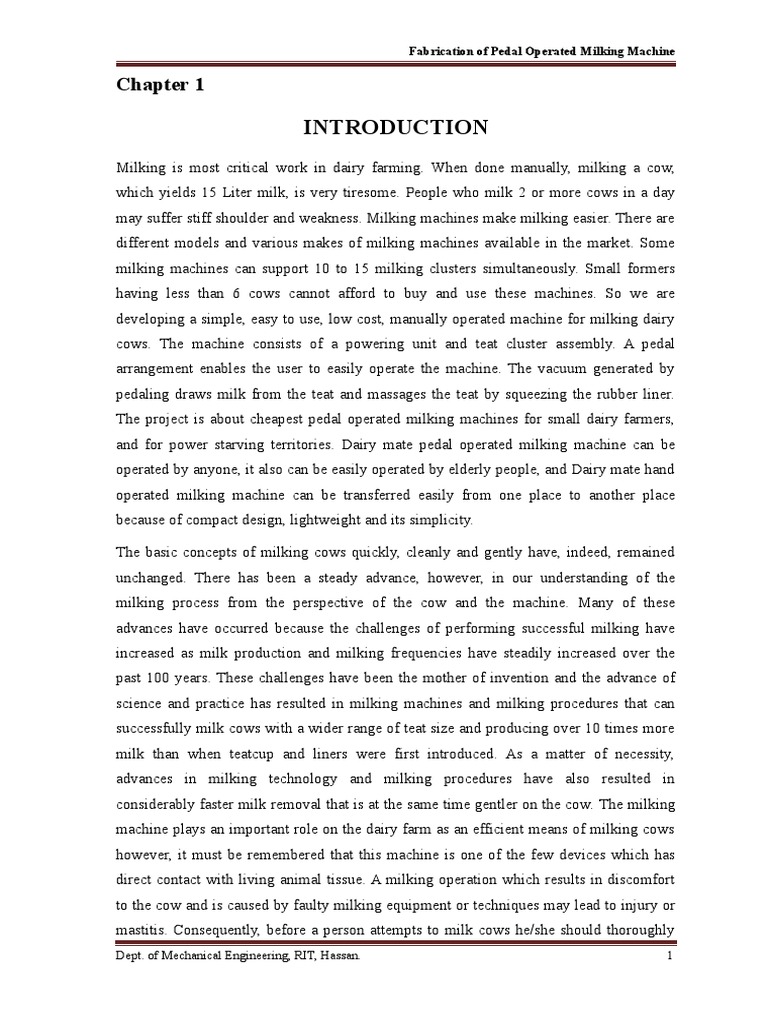 Design and Fabrication of a Pedal Operated Milking Machine for Small ...