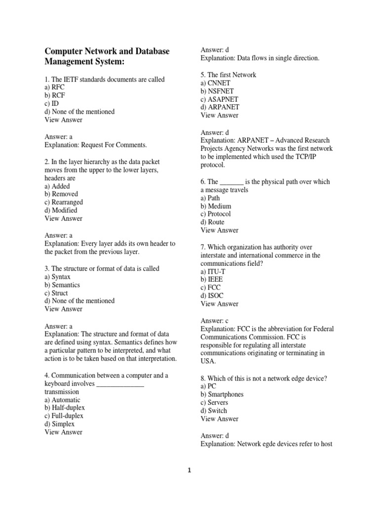 Database Management System From Sanfoundry Pdf Internet Protocol Suite Computer Network