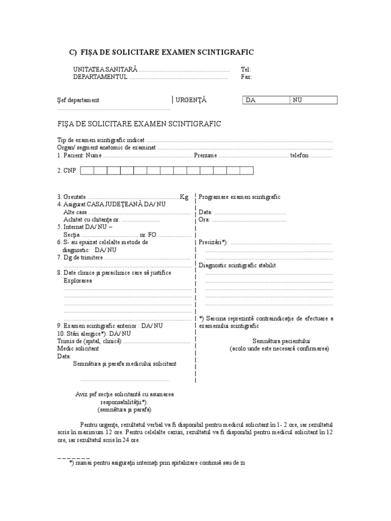 22.54 - Fisa de Solicitare Examen Scintigrafic | PDF