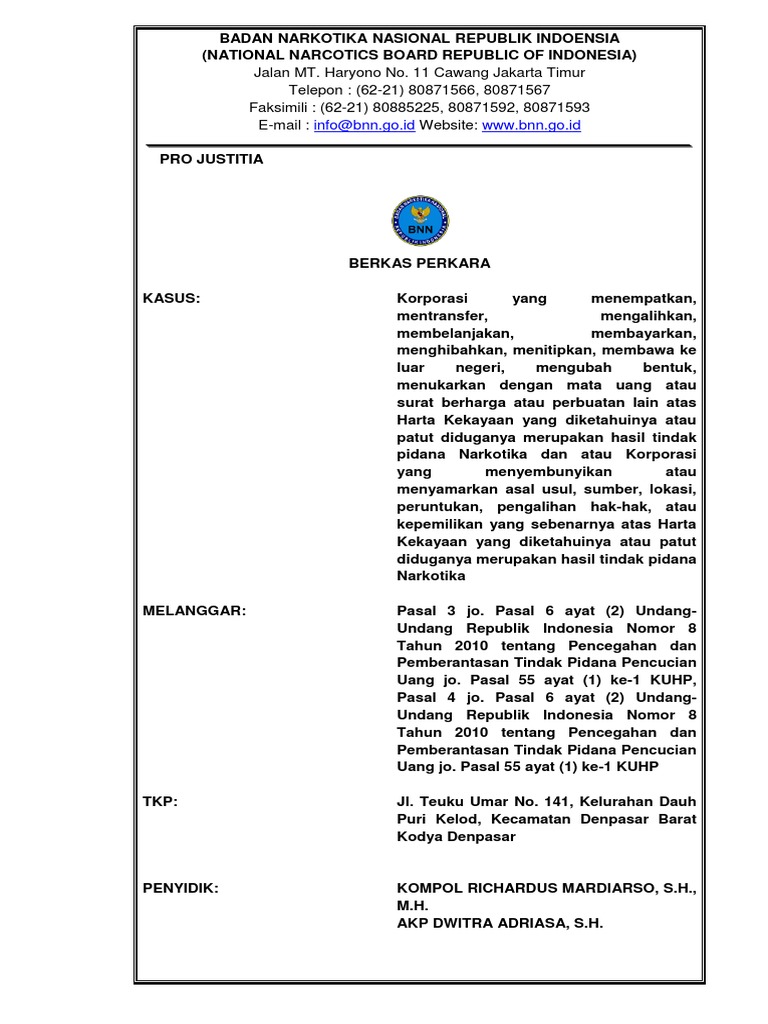 Sampul Berkas Perkara BNN Dengan Foto TDW | PDF