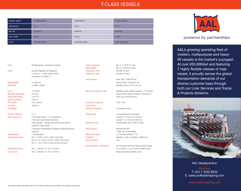 Specifications of T-Class Vessels | PDF | Watercraft | Ships