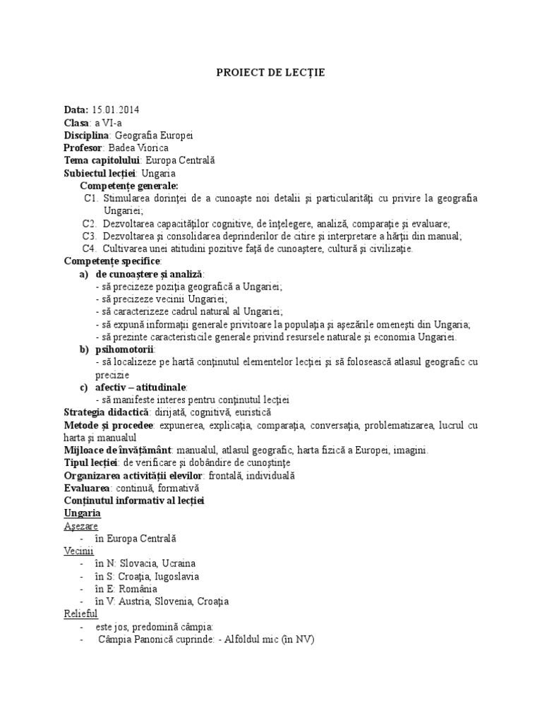 Proiect de Lectie | PDF