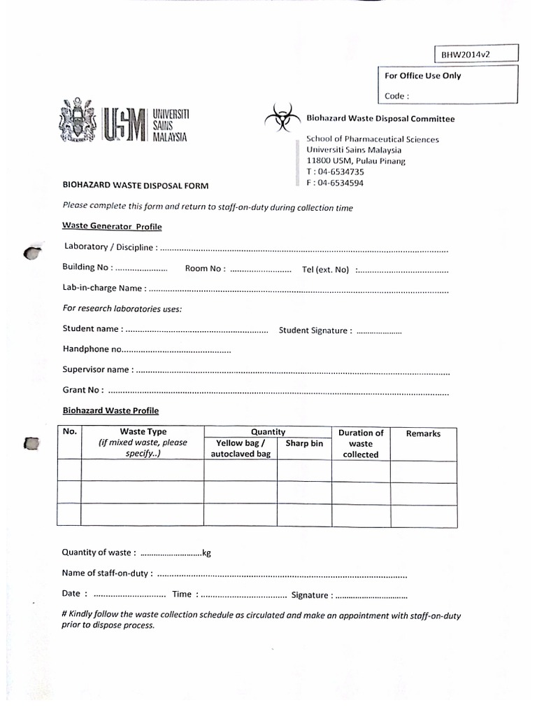 BioHazard Waste Disposal Form | PDF