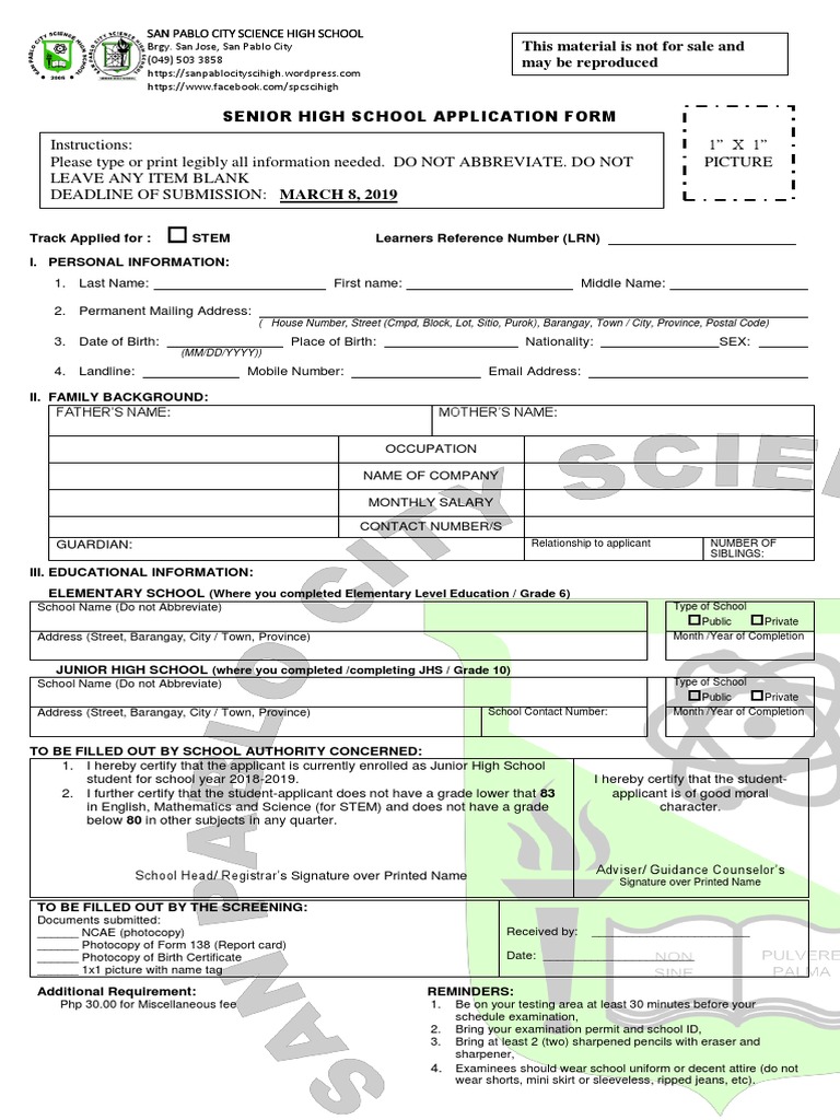 2019 g11 Application Form | PDF | Behavior Modification | Learning