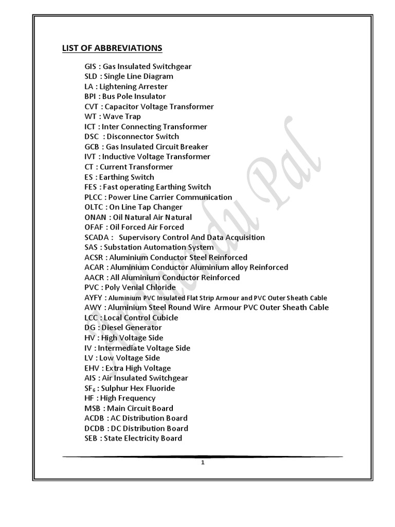 List of Abbreviations: Aluminium PVC Insulated Flat Strip Armour and ...