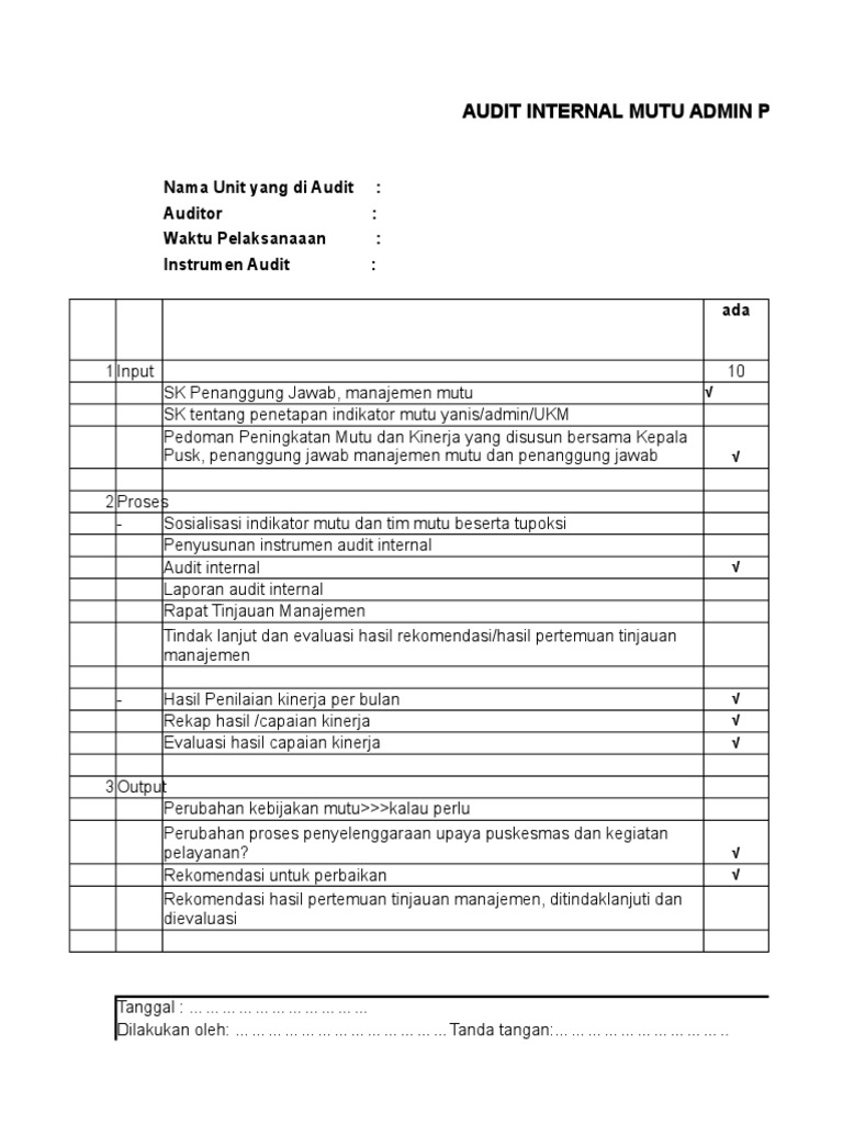 Audit Internal MUTU ADMIN 2018 | PDF