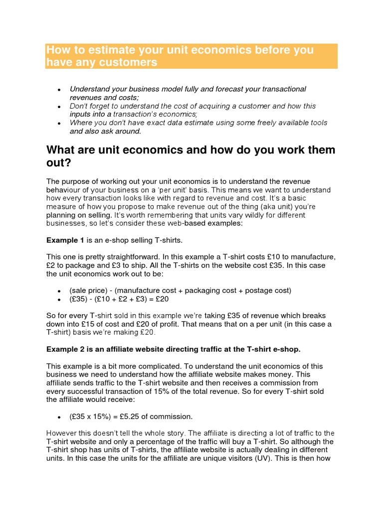 Unit Economics - 1 | PDF | Business Economics | Business