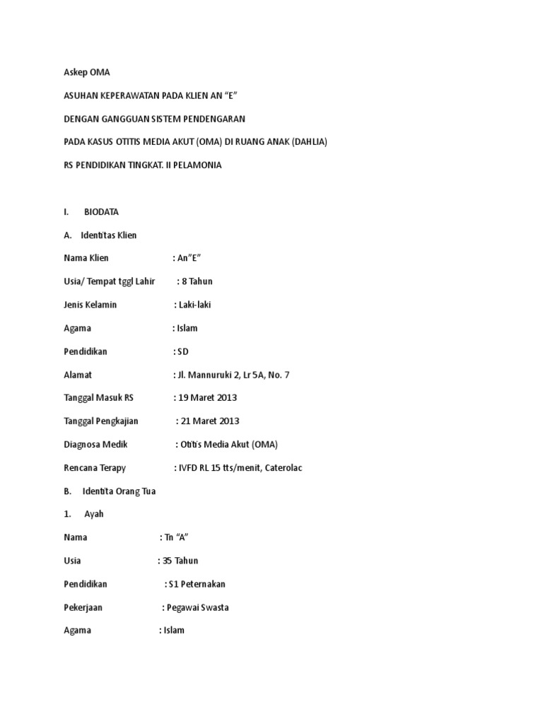Contoh Kasus Askep OMA | PDF